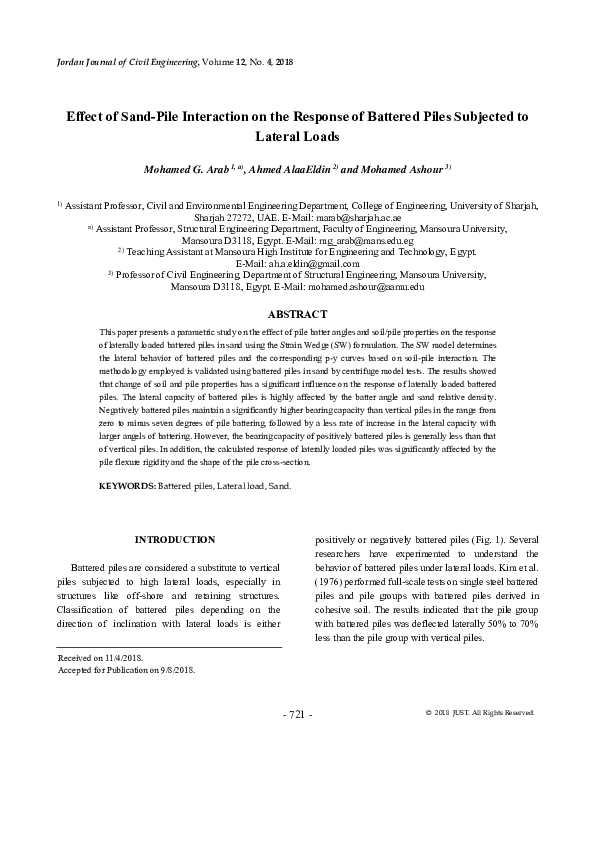 (PDF) Effect of Sand-Pile Interaction on the Response of Battered Piles ...