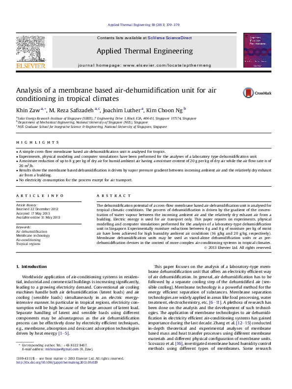 (PDF) Analysis of a membrane based air-dehumidification unit for air ...
