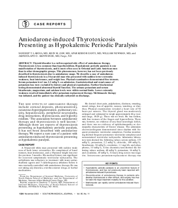 (PDF) Amiodarone-induced Thyrotoxicosis Presenting as Hypokalemic ...
