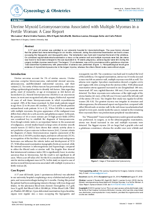(PDF) Uterine Myxoid Leiomyosarcoma Associated with Multiple Myomas in ...