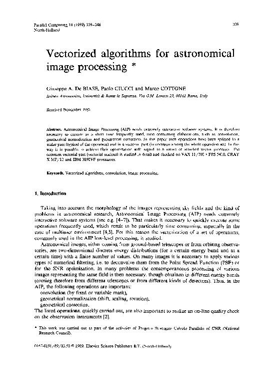 (PDF) Vectorized algorithms for astronomical image processing