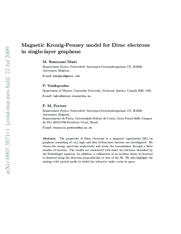 (PDF) Magnetic Kronig–Penney model for Dirac electrons in single-layer ...
