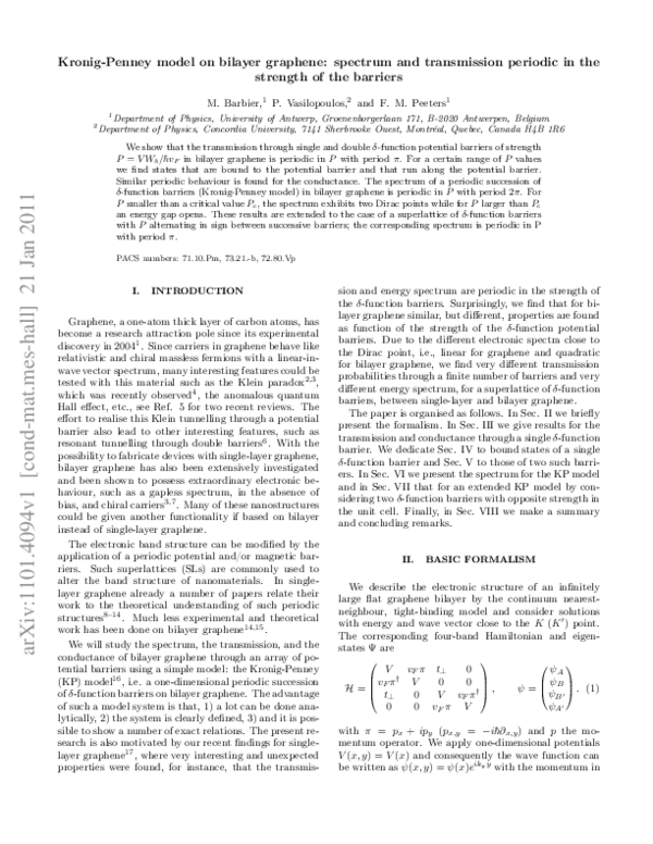 (PDF) Kronig-Penney model on bilayer graphene: Spectrum and ...