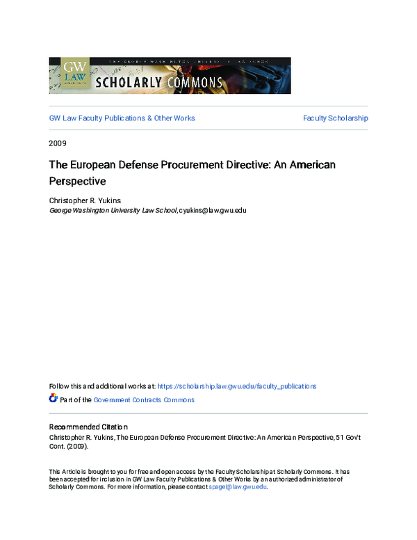 (PDF) The European Defense Procurement Directive: An American Perspective