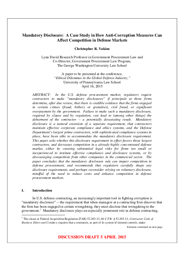 (PDF) Mandatory Disclosure: A Case Study in How Anti-Corruption ...