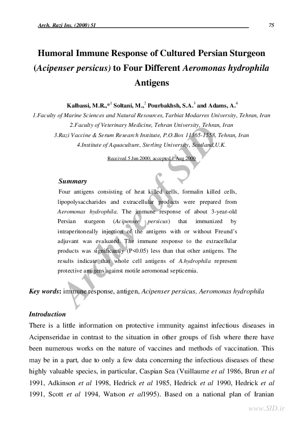 (PDF) Humoral immune response of cultured Persian sturgeon (Acipenser ...