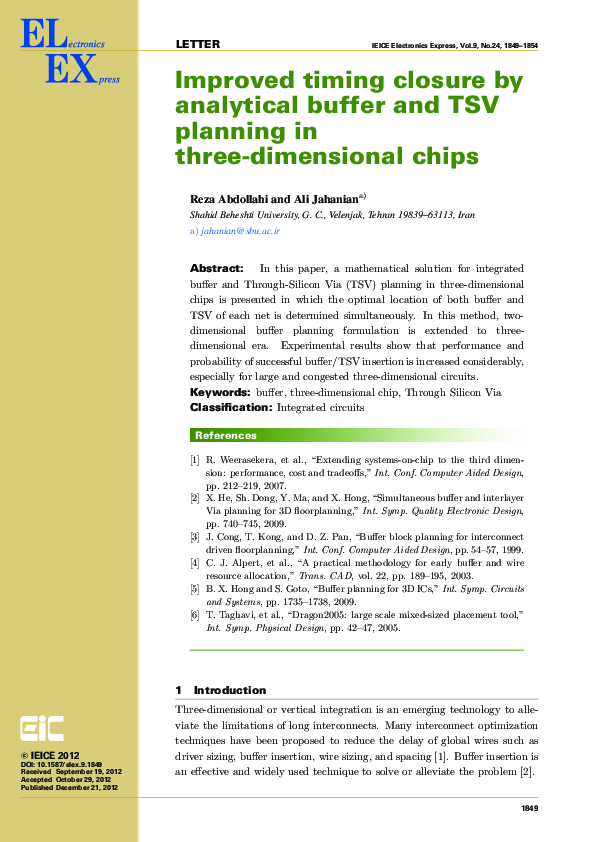 (PDF) Improved timing closure by analytical buffer and TSV planning in ...