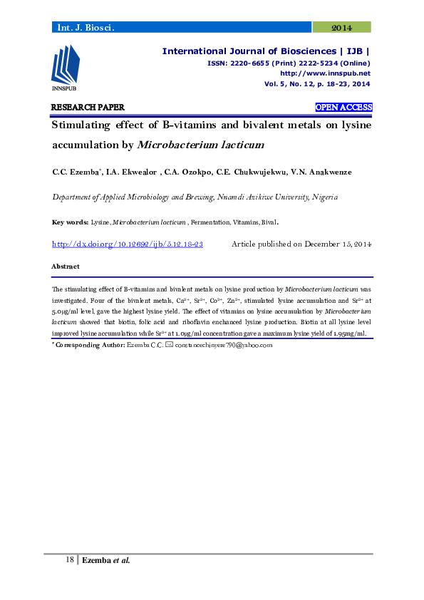 (PDF) Stimulating effect of B-vitamins and Bivalent metals on lysine ...