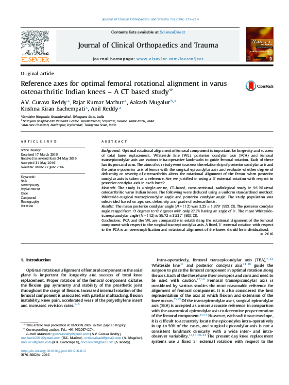 (PDF) Reference axes for optimal femoral rotational alignment in varus ...