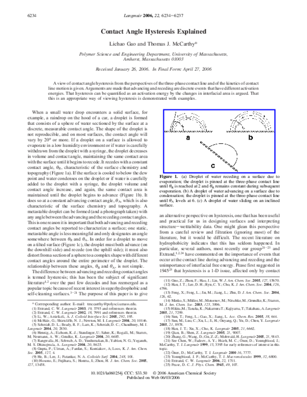 (PDF) Contact Angle Hysteresis Explained