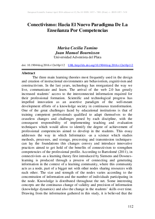 (PDF) Conectivismo: Hacia El Nuevo Paradigma De La Enseñanza Por Competencias
