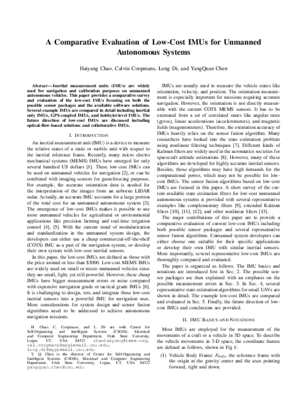 (PDF) A comparative evaluation of low-cost IMUs for unmanned autonomous systems