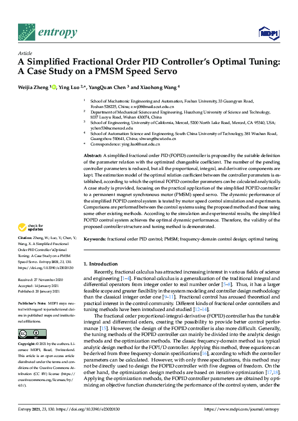 Pdf A Simplified Fractional Order Pid Controllers Optimal Tuning A