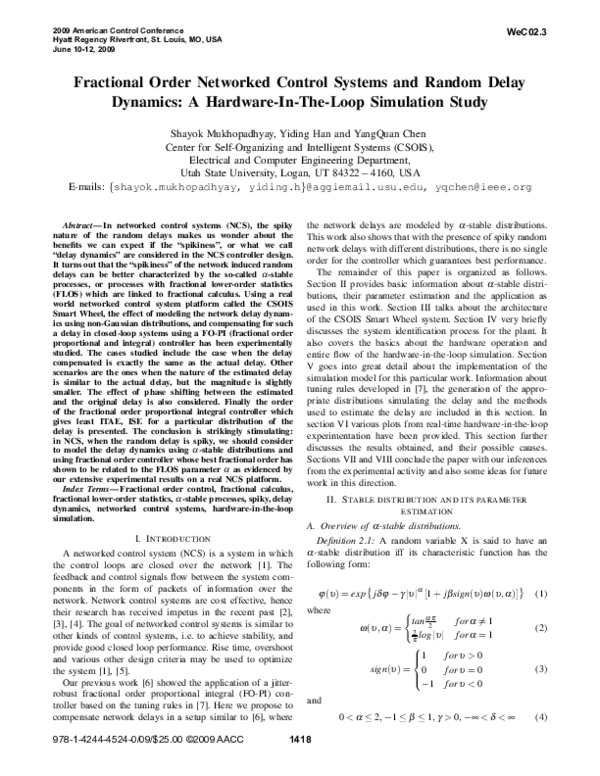 (PDF) Fractional order networked control systems and random delay ...