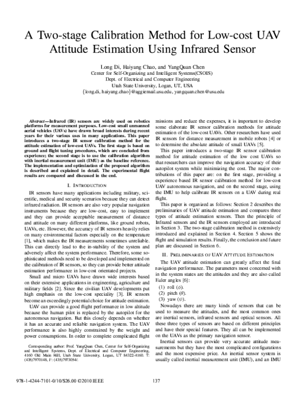 Pdf A Two Stage Calibration Method For Low Cost Uav Attitude Estimation Using Infrared Sensor