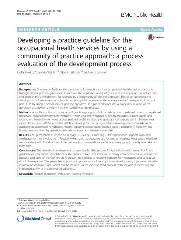 (PDF) Developing a practice guideline for the occupational health services by using a community ...