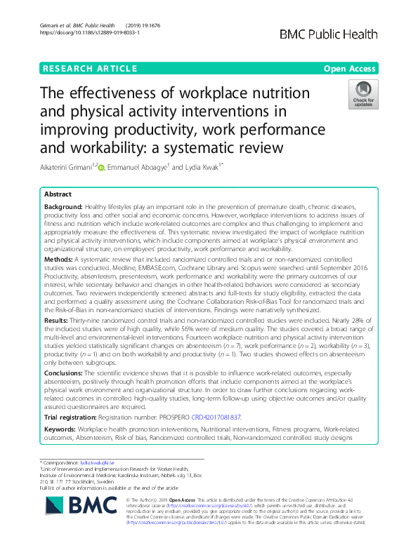 (PDF) The effectiveness of workplace nutrition and physical activity interventions in improving ...