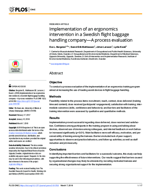 (PDF) Implementation of an ergonomics intervention in a Swedish flight baggage handling company ...