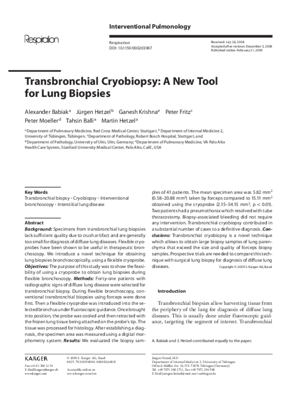 (PDF) Transbronchial Cryobiopsy: A New Tool for Lung Biopsies