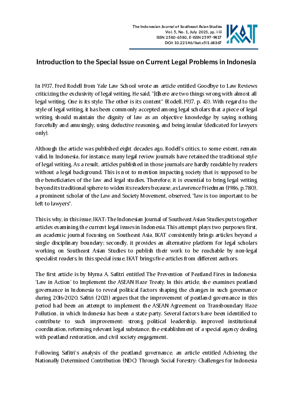 (PDF) Introduction to the Special Issue on Current Legal Problems in ...