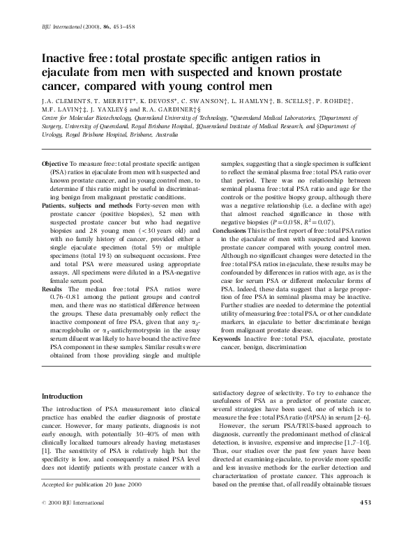 (PDF) Inactive free : total prostate specific antigen ratios in ...
