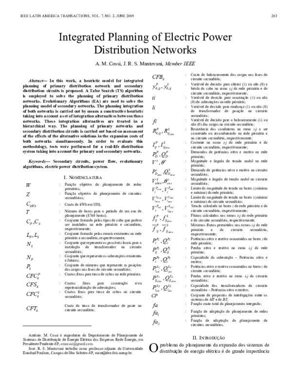 Pdf Integrated Planning Of Electric Power Distribution Networks