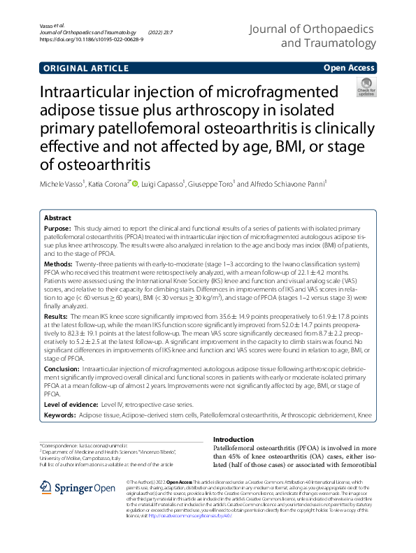 (PDF) Intraarticular injection of microfragmented adipose tissue plus ...