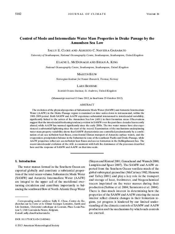 (PDF) Control of Mode and Intermediate Water Mass Properties in Drake ...