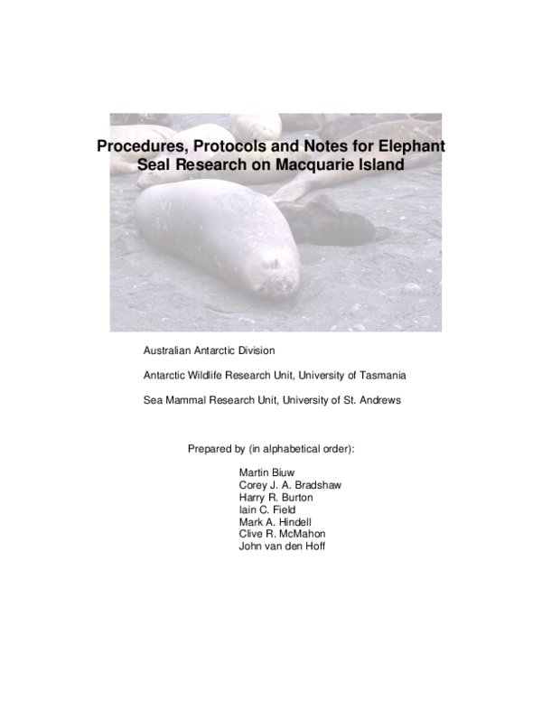 (PDF) Procedures, Protocols and Notes for Elephant Seal Research on ...