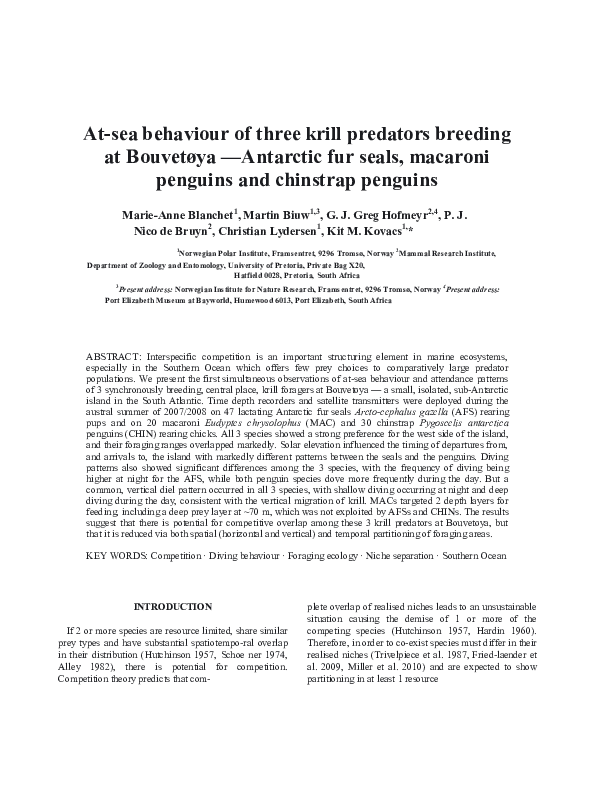 (PDF) At-sea behaviour of three krill predators breeding at Bouvetøya ...
