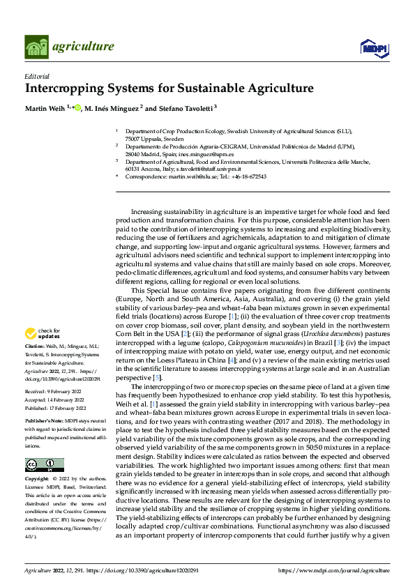 (PDF) Intercropping Systems in Sustainable Agriculture