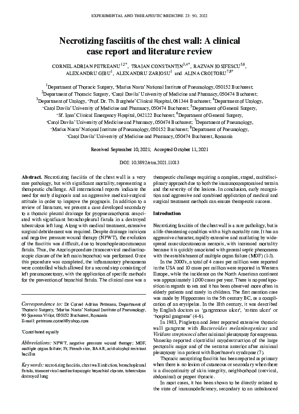 (PDF) Necrotizing fasciitis of the chest wall: A clinical case report ...
