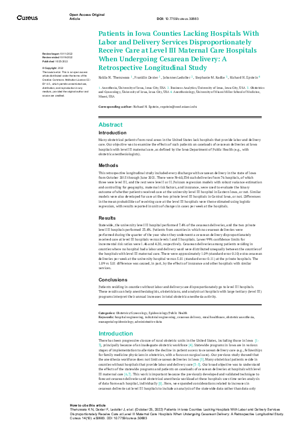 (PDF) Patients in Iowa Counties Lacking Hospitals With Labor and ...