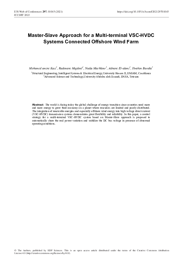 (PDF) Master-Slave Approach for a Multi-terminal VSC-HVDC Systems Connected Offshore Wind Farm