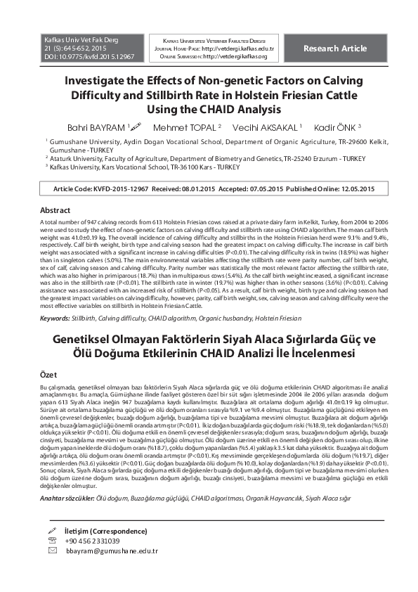 (PDF) Effects of Non-genetic Factors on Calving in Holsteins