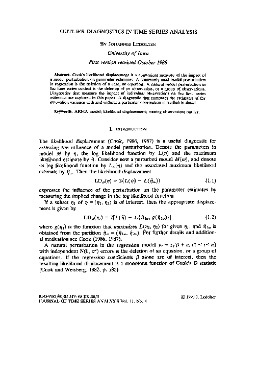 (PDF) Outlier Diagnostics in Time Series Analysis