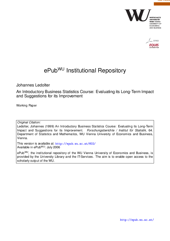 (PDF) An Introductory Business Statistics Course: Evaluating Its Long ...