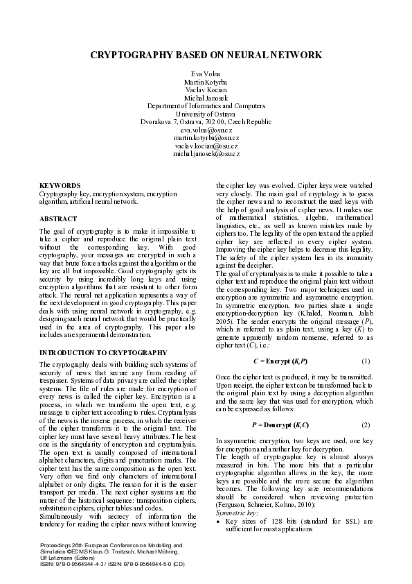 (PDF) Cryptography Based On Neural Network