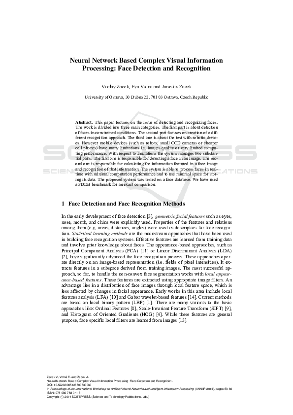 (PDF) Neural Network Based Complex Visual Information Processing: Face Detection and Recognition