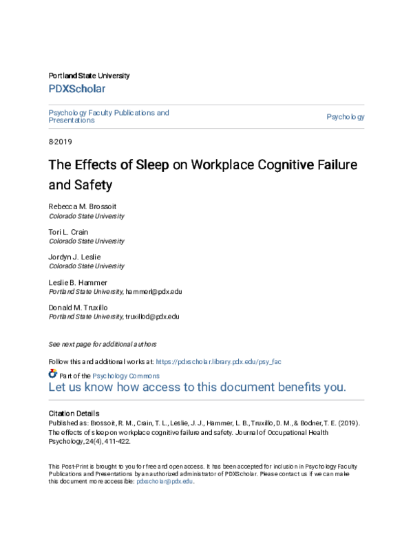 (PDF) The effects of sleep on workplace cognitive failure and safety