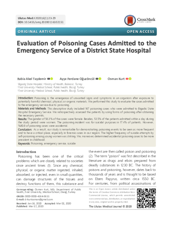 (PDF) Evaluation of Poisoning Cases Admitted to the Emergency Service ...