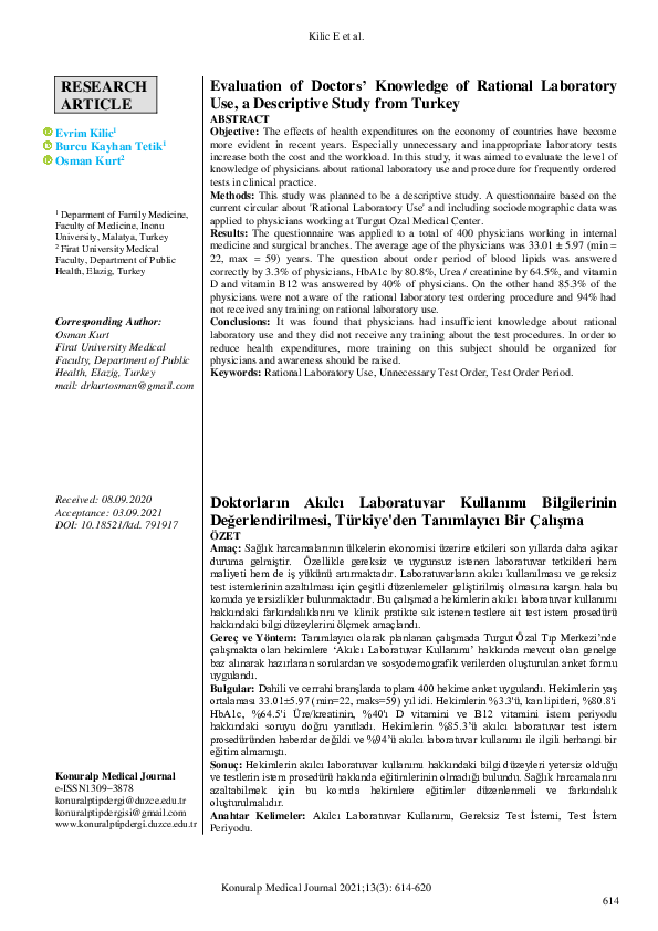 (PDF) Evaluation of Doctors’ Knowledge of Rational Laboratory Use, A ...