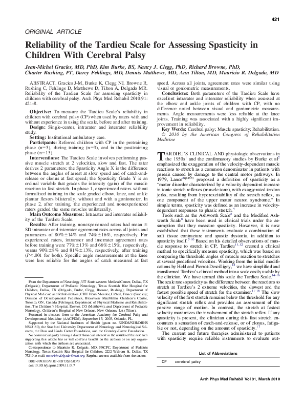 (PDF) Reliability of the Tardieu Scale for Assessing Spasticity in ...