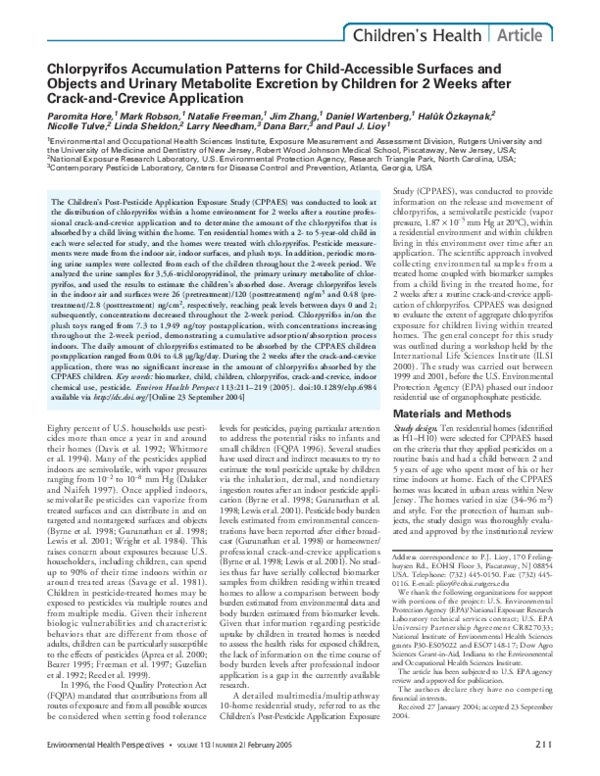 (PDF) Chlorpyrifos Accumulation Patterns for Child-Accessible Surfaces ...