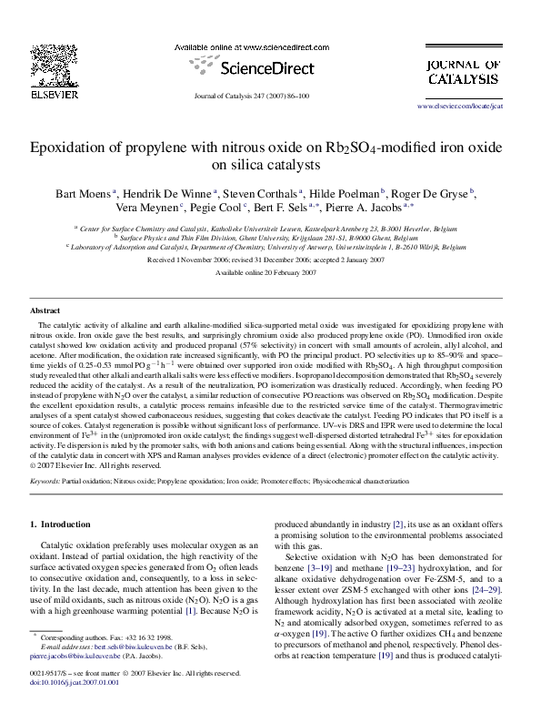 (PDF) Epoxidation of propylene with nitrous oxide on Rb2SO4-modified ...