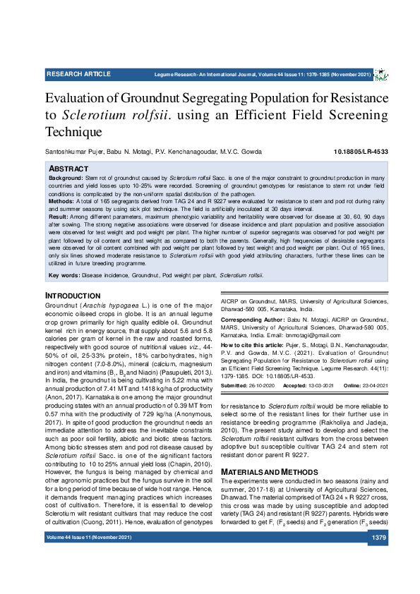 (PDF) Evaluation of Groundnut Segregating Population for Resistance to ...