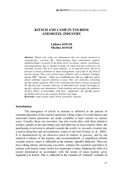 (PDF) Kitsch and Camp in Tourism and Hotel Industry