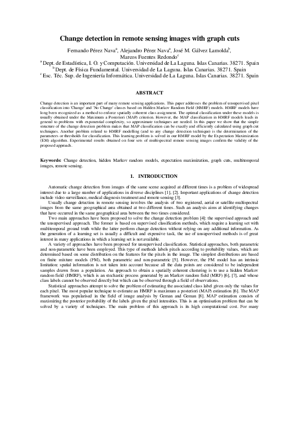 (PDF) Change detection for remote sensing images with graph cuts