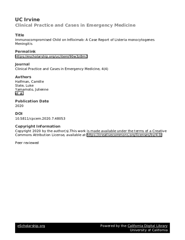 (PDF) Immunocompromised Child on Infliximab: A Case Report of Listeria ...