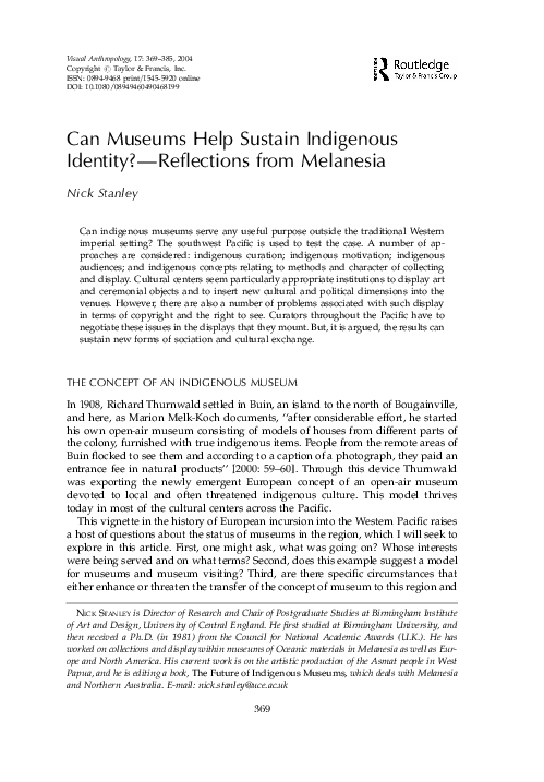 (PDF) Can Museums Help Sustain Indigenous Identity? Reflections from ...